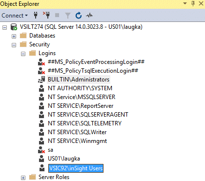 Verify Insight User SQL Login – Insight