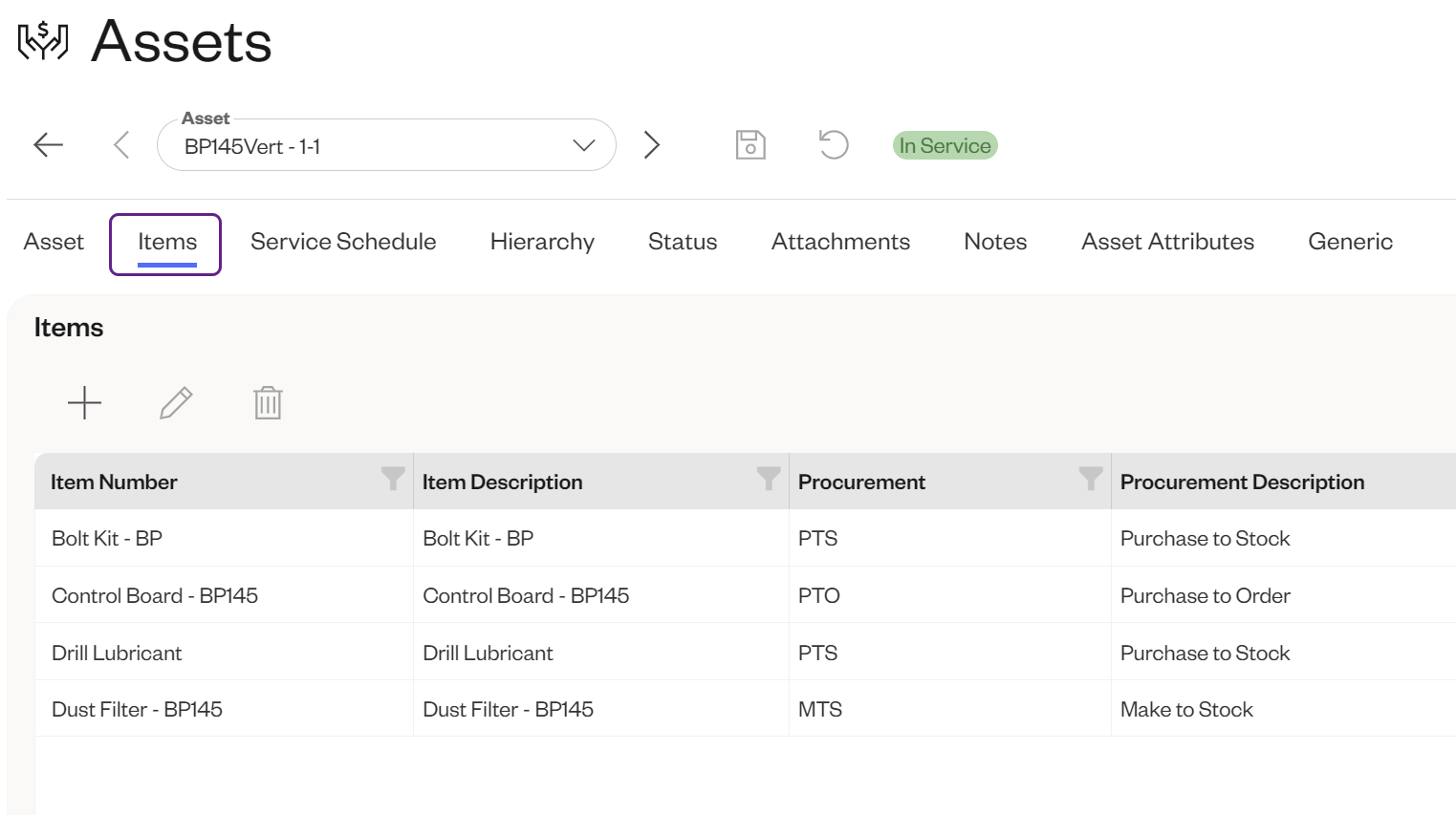 Maintaining asset items – Insight